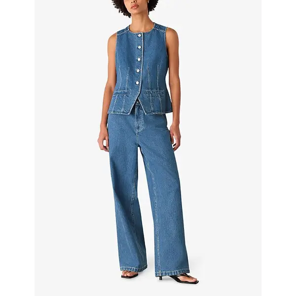 Whistles Round Neck Slim Fit Denim Waistcoat