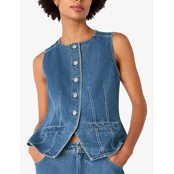 Whistles Round Neck Slim Fit Denim Waistcoat
