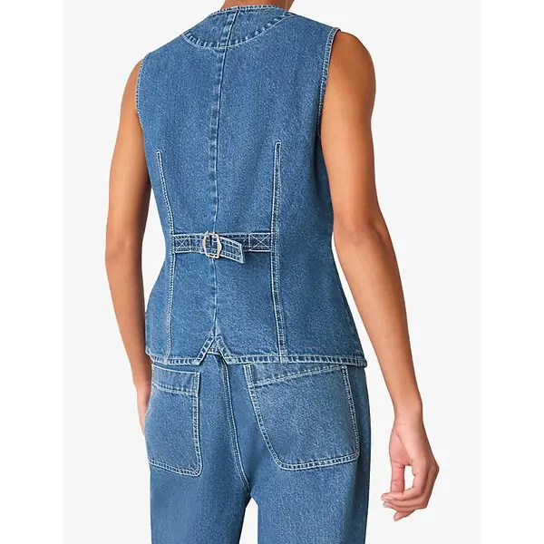 Whistles Round Neck Slim Fit Denim Waistcoat