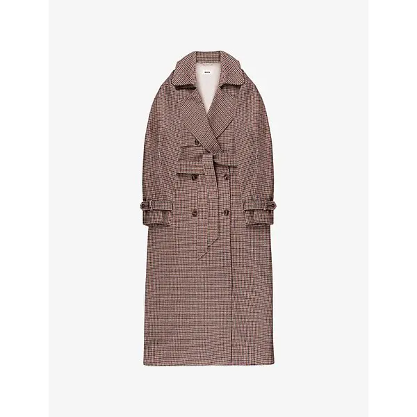 RO&ZO Houndstooth Wool-blend Trench Coat