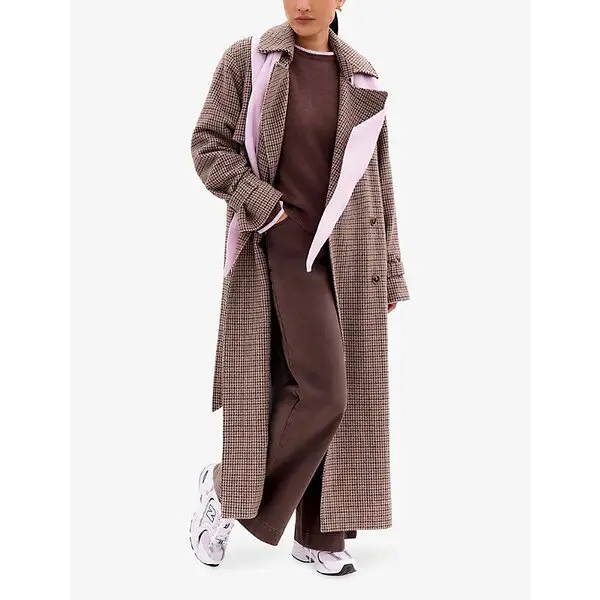 RO&ZO Houndstooth Wool-blend Trench Coat