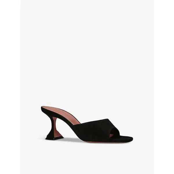 Amina Muaddi Lupita Leather Heeled Mules - Black