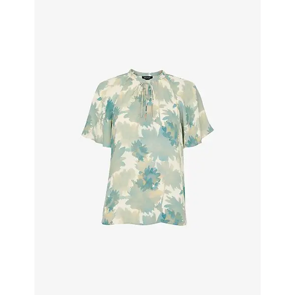 Whistles Tie-neck Floral-print Woven Blouse