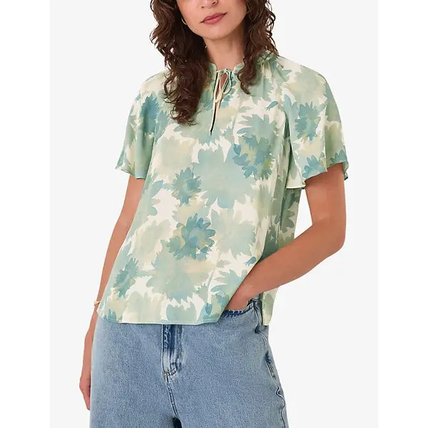 Whistles Tie-neck Floral-print Woven Blouse