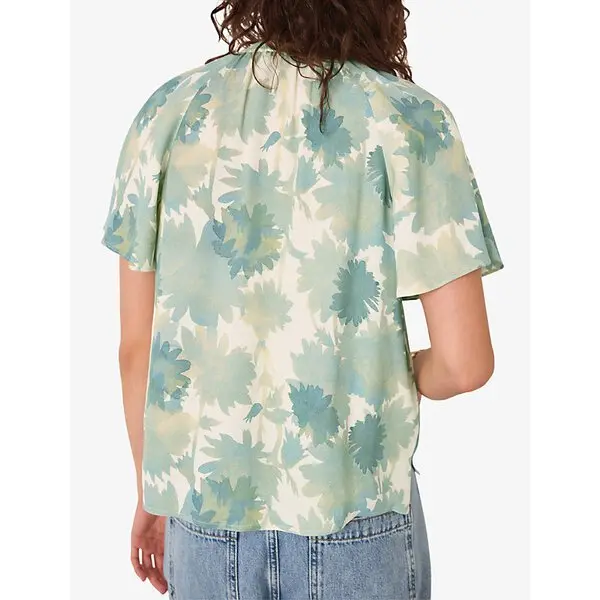 Whistles Tie-neck Floral-print Woven Blouse