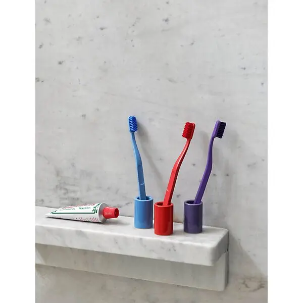 HAY Cylindrical Stoneware Toothbrush Holder - Red