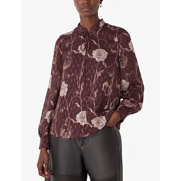 Whistles Floral-print Tie-neck Woven Blouse