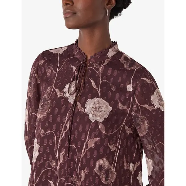 Whistles Floral-print Tie-neck Woven Blouse