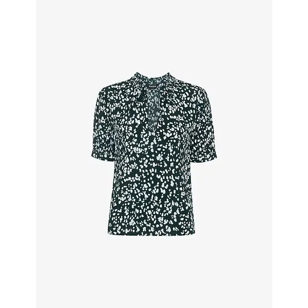 Whistles Animal Print Tie Neck Woven Blouse