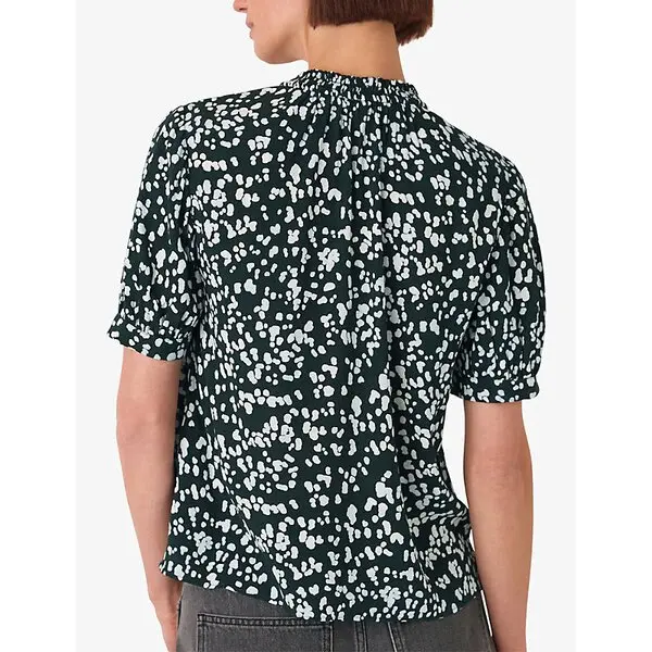 Whistles Animal Print Tie Neck Woven Blouse