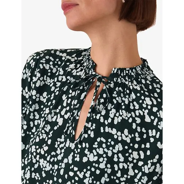 Whistles Animal Print Tie Neck Woven Blouse