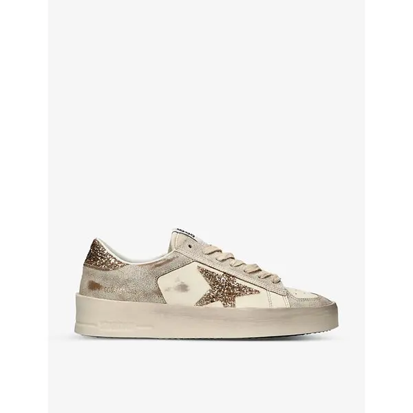 GOLDEN GOOSE Stardan Glitter-embellished Leather Trainers