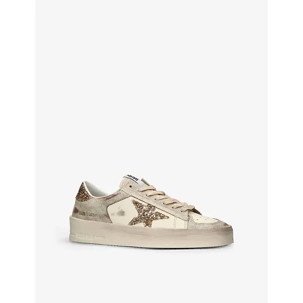 GOLDEN GOOSE Stardan Glitter-embellished Leather Trainers