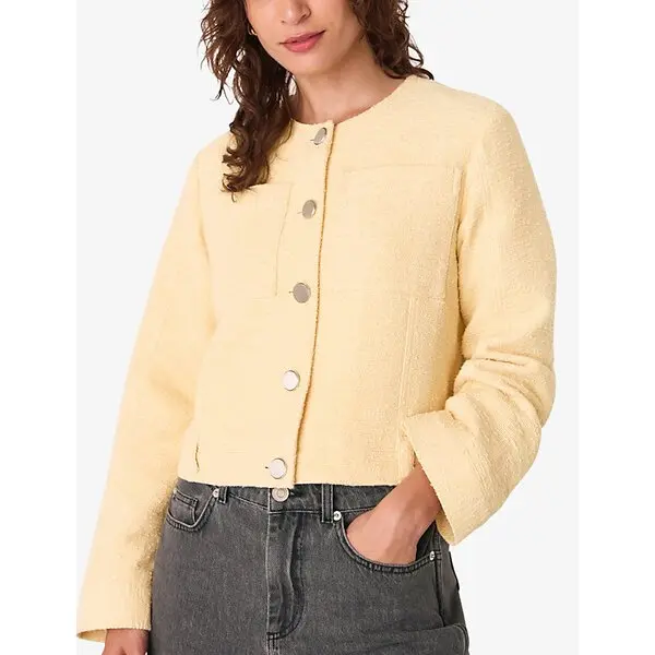Whistles Patch-pocket Collarless Textured Cotton Jacket