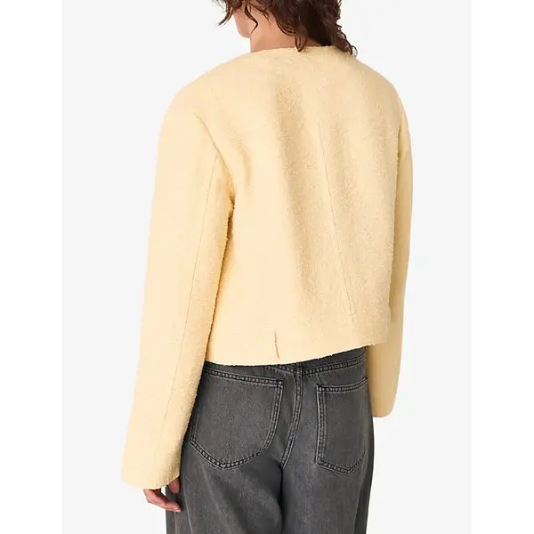 Whistles Patch-pocket Collarless Textured Cotton Jacket