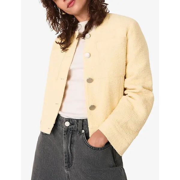 Whistles Patch-pocket Collarless Textured Cotton Jacket