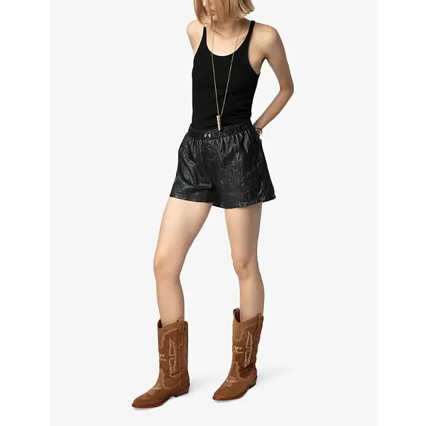 Zadig&Voltaire Tex Embroidered Suede Western Boots - Cognac