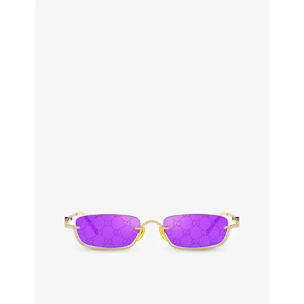 Gucci Rectangle-frame Metal Sunglasses - Gold