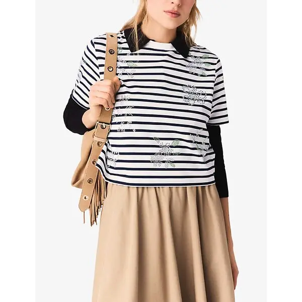 Maje Striped Cotton-jersey T-shirt
