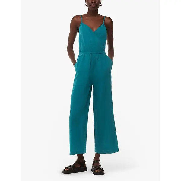 Whistles Wrap-front Sleeveless Linen And Cotton-blend Jumpsuit