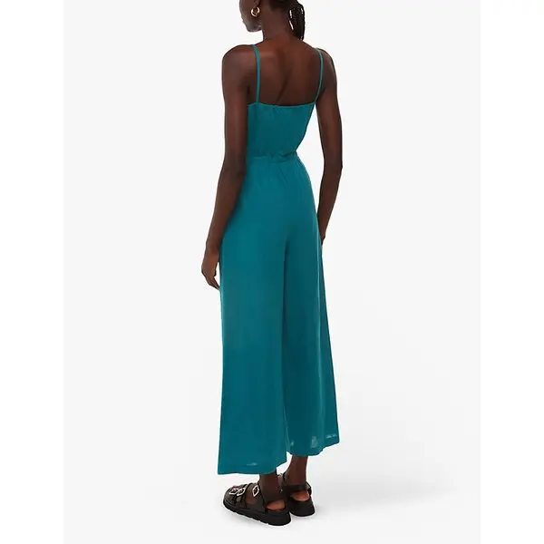 Whistles Wrap-front Sleeveless Linen And Cotton-blend Jumpsuit