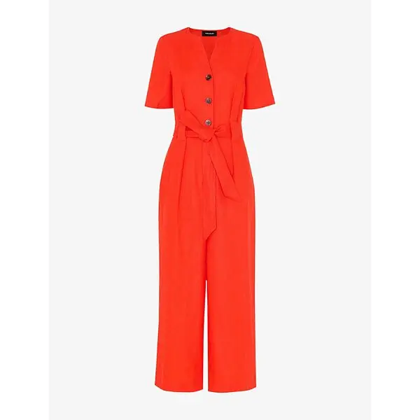 Whistles Fiona Short-sleeved Linen Jumpsuit - Red