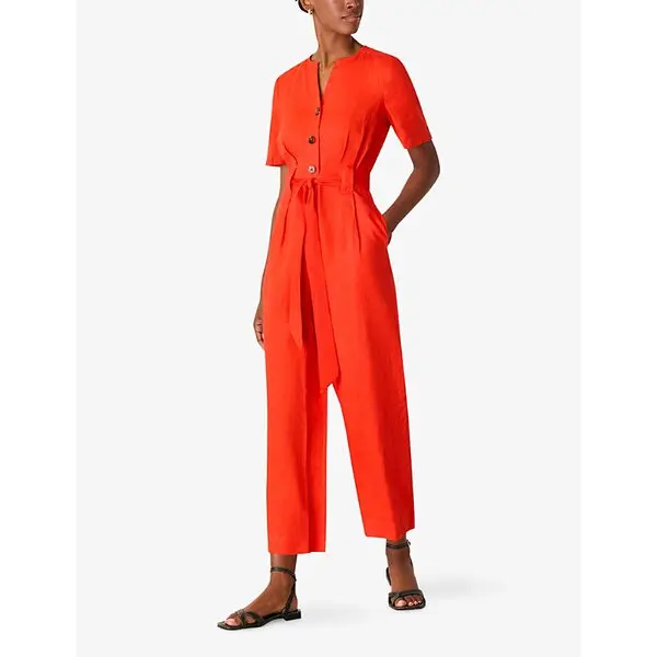 Whistles Fiona Short-sleeved Linen Jumpsuit