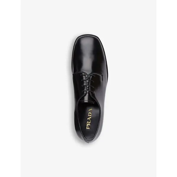 Prada Brushed Laced Leather Derby Shoes - Black