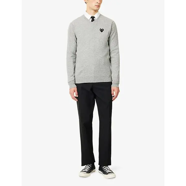 Play Comme Des Garcon Logo-patch Long-sleeve Wool Jumper - Light Grey