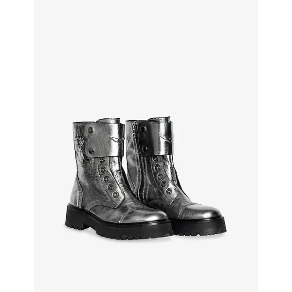 Zadig&Voltaire Joe Fast Vintage Metal Leather Ankle Boots - Gun