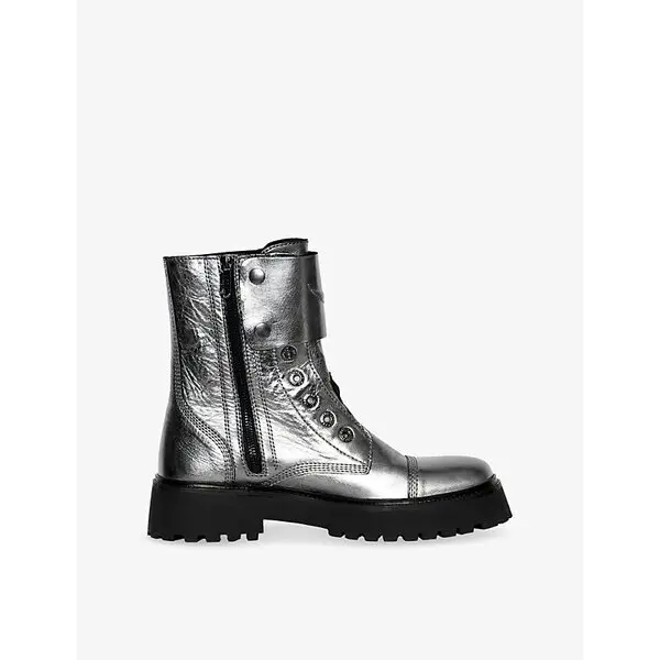 Zadig&Voltaire Joe Fast Vintage Metal Leather Ankle Boots - Gun