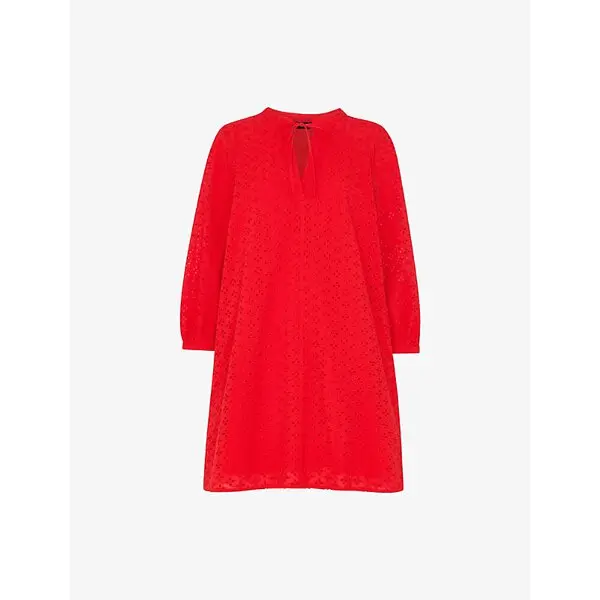 Whistles Broderie V-neck Cotton Mini Dress