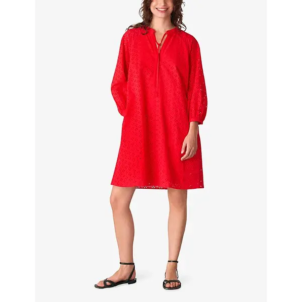 Whistles Broderie V-neck Cotton Mini Dress