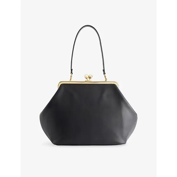 COACH Large Kisslock Leather Shoulder Bag - Black