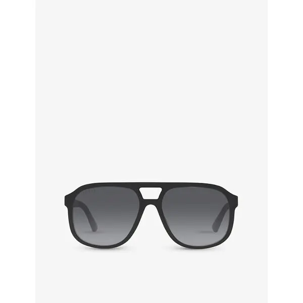 Gucci Logo-embellished Pilot-frame Sunglasses - Black
