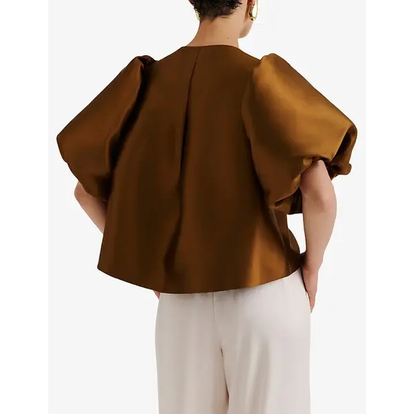 MALINA Cleo Pouf Balloon-sleeve Satin Blouse - Amber
