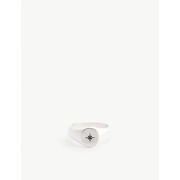 SERGE DENIMES Sterling Signet Ring With Cubic Zirconia - Silver