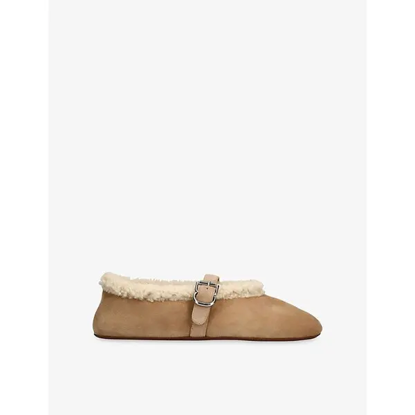 Alaïa Double-faced Shearling And Suede Ballet Flats - Camel