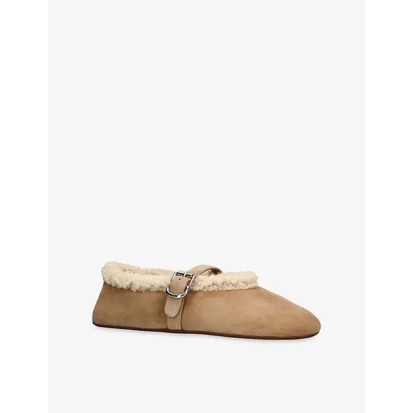 Alaïa Double-faced Shearling And Suede Ballet Flats - Camel