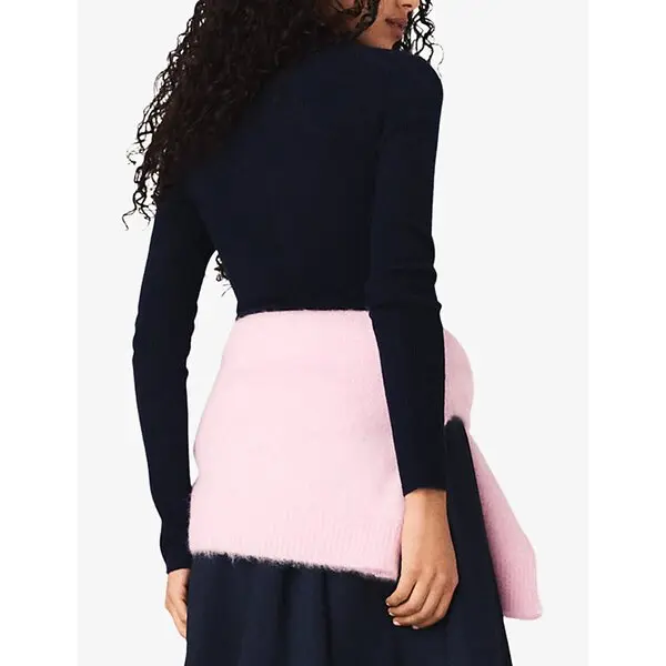 Maje Ribbed Wool And Silk Polo Jumper - Navy