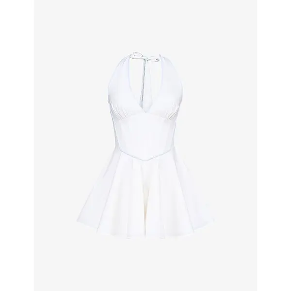 House Of Cb Eleanor Halterneck Stretch-cotton Playsuit - White