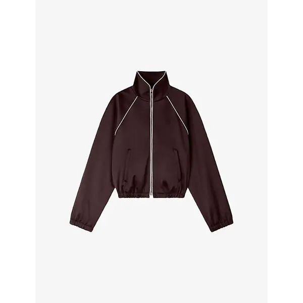 Sandro Cropped Satin Jacket With Contrast Trim