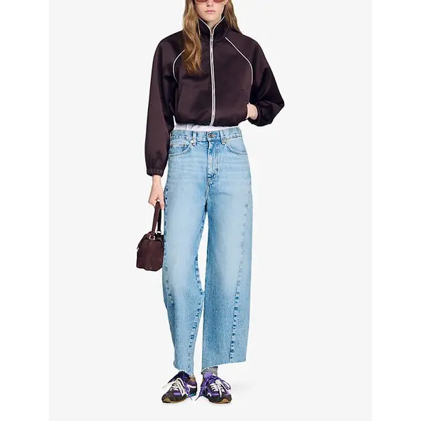 Sandro Cropped Satin Jacket With Contrast Trim