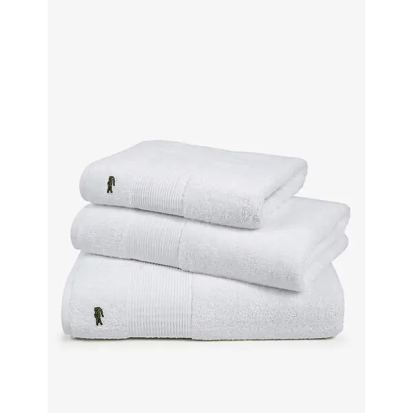 Lacoste Le Croco Logo-embroidered Cotton 70x140cm - Blanc