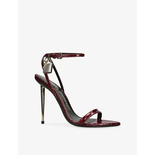 TOM FORD Padlock 105 Leather Heeled Sandals - Red/dark