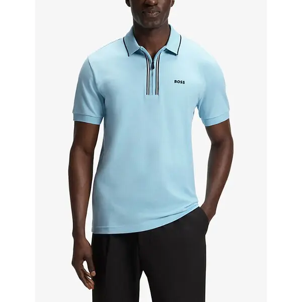 BOSS Logo-embroidered Short-sleeve Cotton Polo