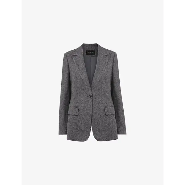 Whistles Notched Lapel Herringbone Wool Blend Blazer