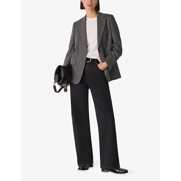 Whistles Notched Lapel Herringbone Wool Blend Blazer