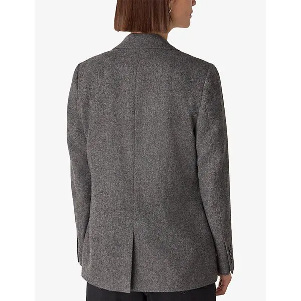 Whistles Notched Lapel Herringbone Wool Blend Blazer