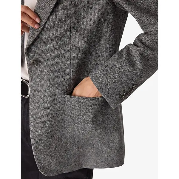 Whistles Notched Lapel Herringbone Wool Blend Blazer